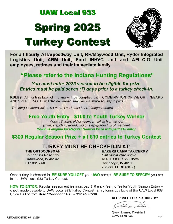 Spring 2025 Turkey Contest | UAW Local 933