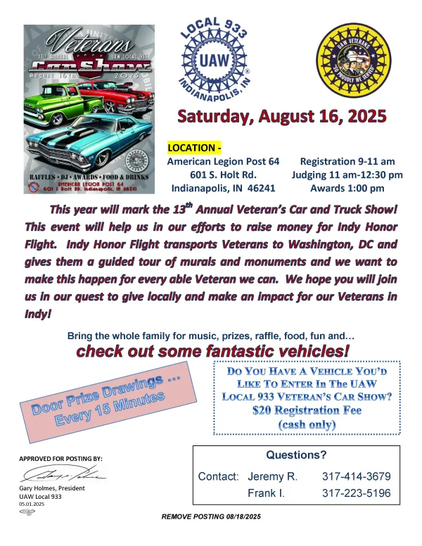 Veteran's Car Show 2025 | UAW Local 933